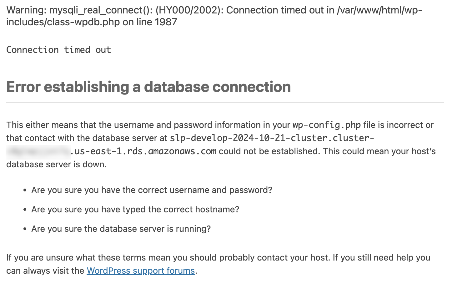 SaaS Development / ECS Error establishing a database connection – Store Locator Plus® Internal Docs
